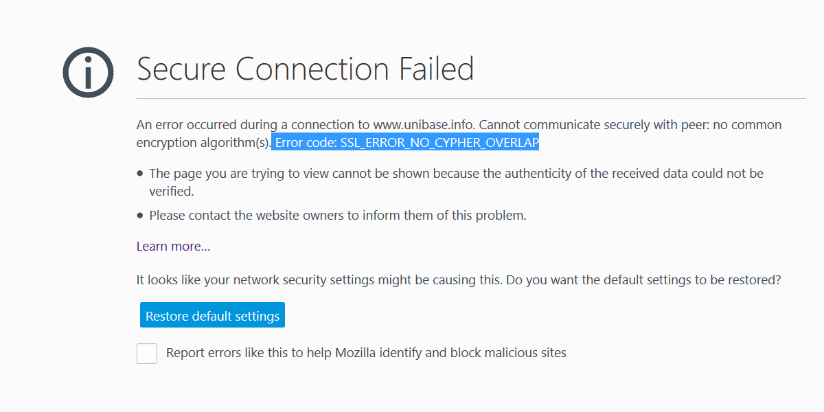 Ssl Error No Cypher Overlap In Mozilla Firefox Fix